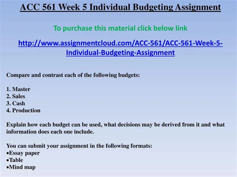 Ppt Acc 561 Week 5 Individual Budgeting Assignment Powerpoint
