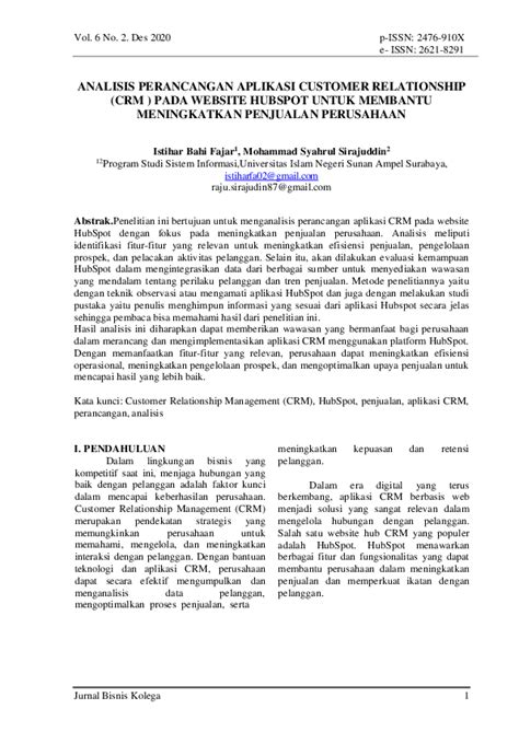 Pdf Analisis Perancangan Aplikasi Customer Relationship Crm Pada Website Hubspot Untuk