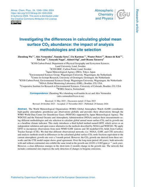 Pdf Investigating The Differences In Calculating Global Mean Surface Co2 Abundance The Impact
