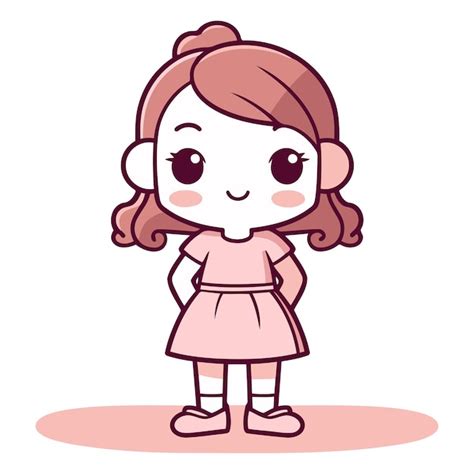 귀여운 어린 소녀 만화 터 일러스트레이션 드레스를 입은 소녀 프리미엄 벡터