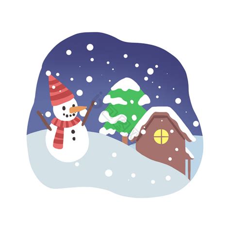 圣诞雪人圣诞树雪屋png下载 包图网