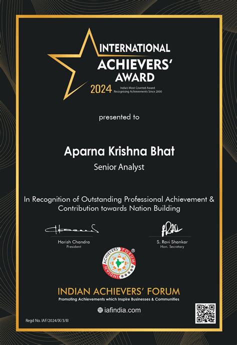 Ms Aparna Krishna Bhat International Achievement International