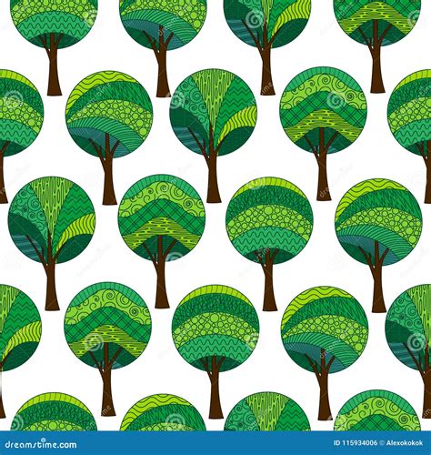 Patterned Trees Seamless Pattern Stock Vector Illustration Of
