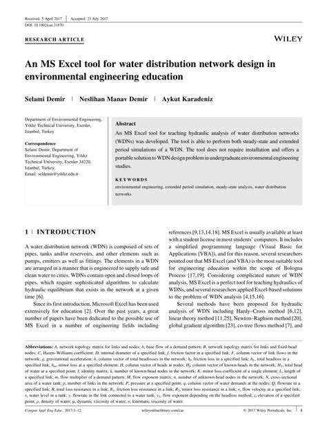 pdf an ms excel tool for water distribution network design in