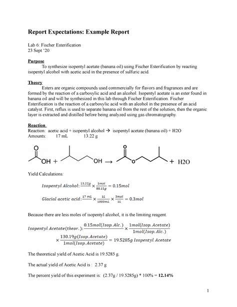 Chem253 Report 6 Report Expectations Example Report Lab 6 Fischer