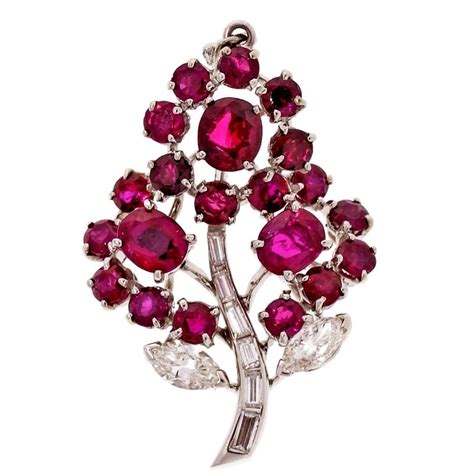 Natural Ruby Diamond Platinum Flower Pendant At 1stdibs