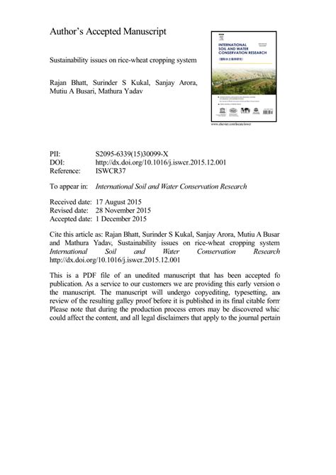 Pdf Sustainability Issues On Rice Wheat Cropping System