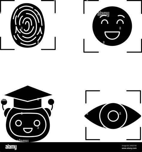 Machine Learning Glyph Icons Set Fingerprint Identification Emotion Detection Teacher Bot