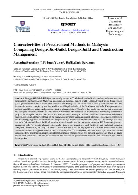 pdf characteristics of procurement methods in malaysia comparing