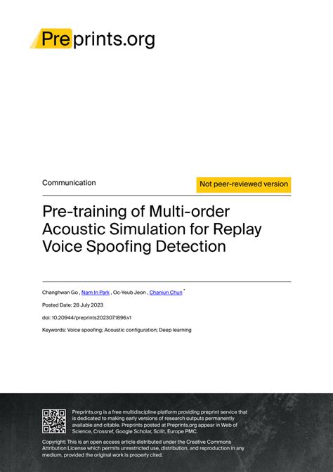 Pdf Pre Training Of Multi Order Acoustic Simulation For Replay Voice