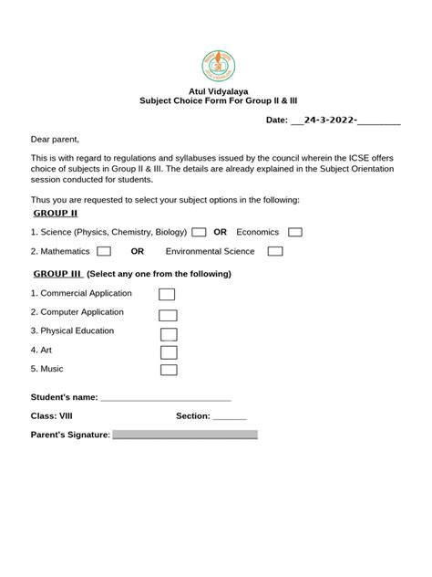 Group Ii And Iii Subject Selection Form Pdf