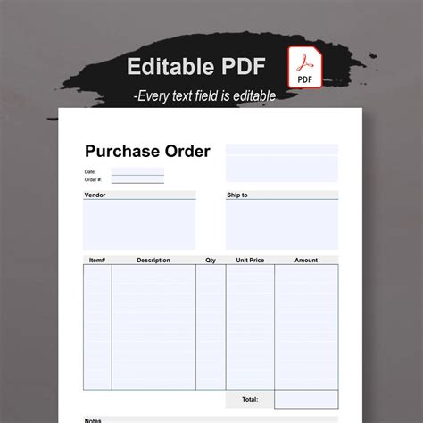 Purchase Order Order Form Editable Editable And Printable Pdf Ms