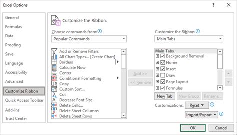 creating your own menu microsoft excel 365