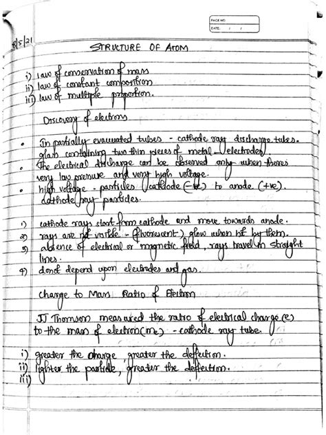 Structure Of Atom Notes Pdf
