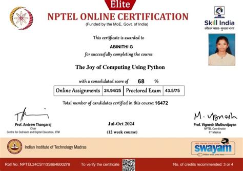 Python Nptel Iitmadras Coding Machinelearning Continuouslearning Achievement Abinithi