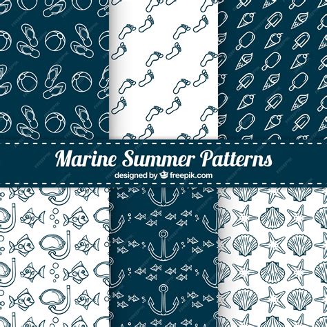 Premium Vector Pack Of Six Great Patterns With Marine Elements