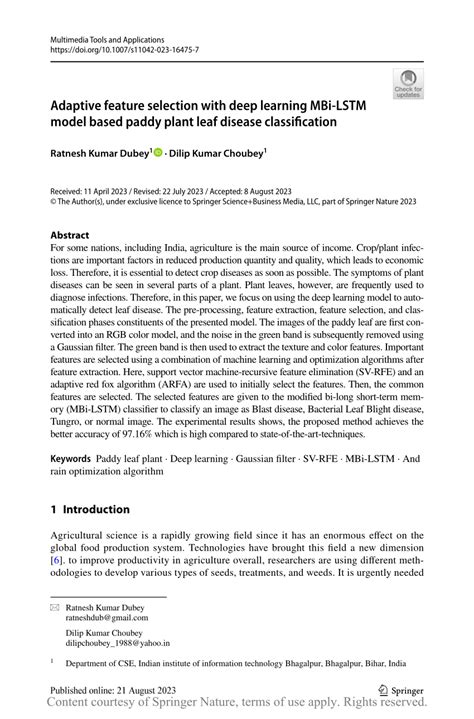Adaptive Feature Selection With Deep Learning Mbi Lstm Model Based
