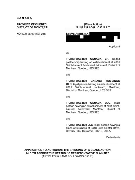 Fillable Online Class Action Suit Filed Against Ticketmaster And