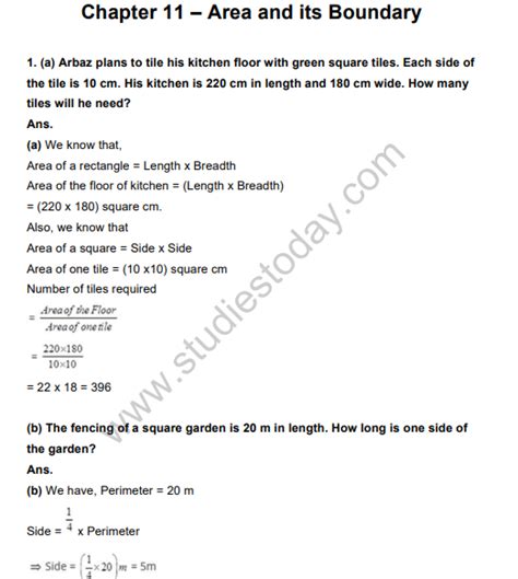 Ncert Solutions Class 5 Mathematics Chapter 11 Area And Its Boundary