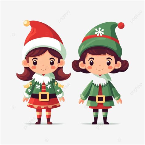 Two Cute Christmas Elves Male And Female Santa Claus Elf Flat