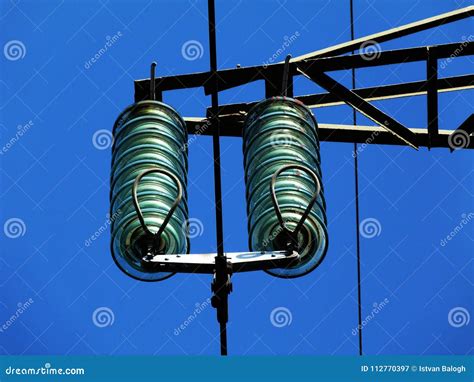 Glass Electrical Isolators And Powerlines Stock Image Image Of Steel
