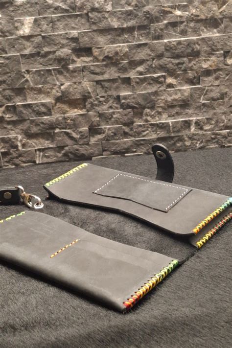 Füme Uzun Cüzdan Hakiki Deri El Yapımı Bilek Askılı Telefon Cüzdanı Mat Deri