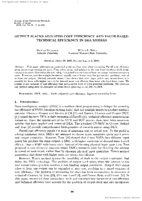 Pdf Output Slacks Adjusted Cost Efficiency And Value Based Technical Efficiency In Dea Models