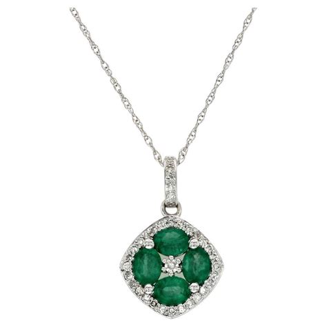 195ct Natural Emerald And Diamond 14k Solid White Gold Necklace For Sale At 1stdibs