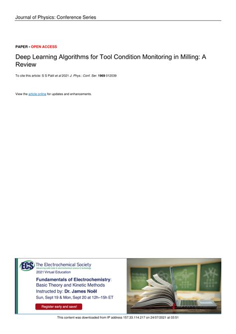 Pdf Deep Learning Algorithms For Tool Condition Monitoring In Milling A Review