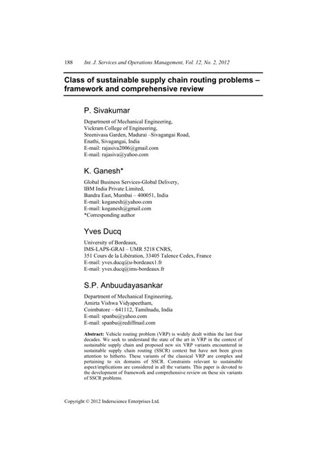 Pdf Class Of Sustainable Supply Chain Routing Problems Framework And Comprehensive Review