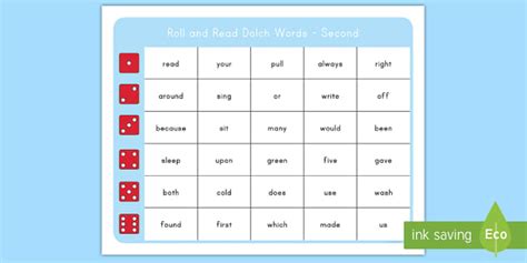 Dolch Word List Second Roll and Read Mat (Lehrer gemacht)