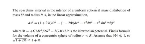 [solved] The Spacetime Interval In The Interior Of Solutioninn