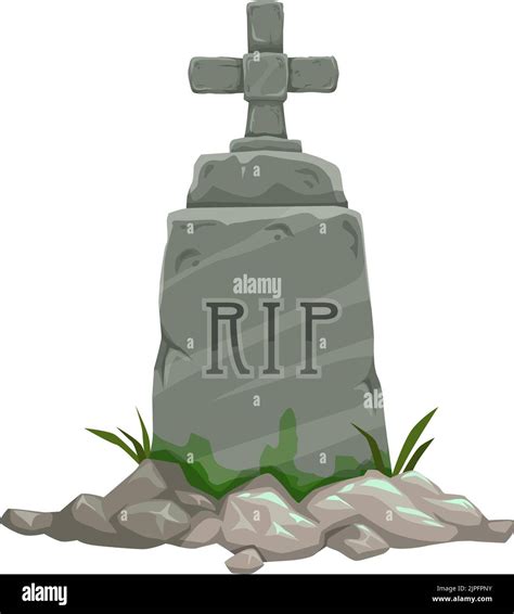 Tombstone And Cross Icon Grave And Grass Vector Halloween Isolated