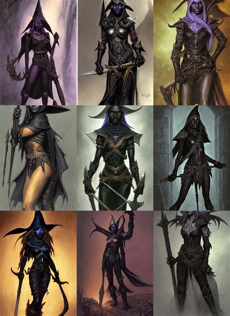 A Female Drow Elf Jet Black Skin Serious Face Stable Diffusion