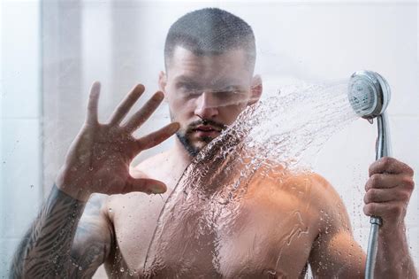 Premium Photo Portrait Of Naked Man Taking Shower In Bathroom Male