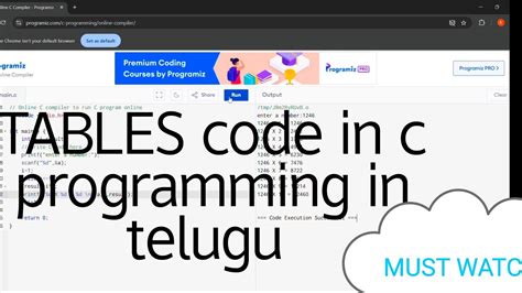 Tables Code Using C Program C Program Tutorial The Fit Teen Youtube