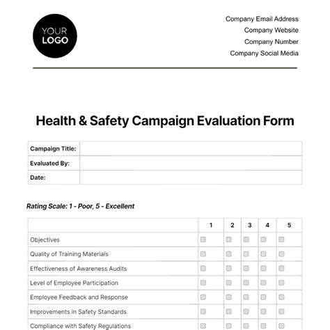 Health And Safety Campaign Evaluation Form Template Edit Online And Download Example