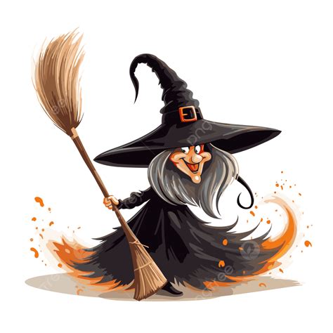 Halloween Witch Broom Clipart Cute Animated Witch With A Large Broom