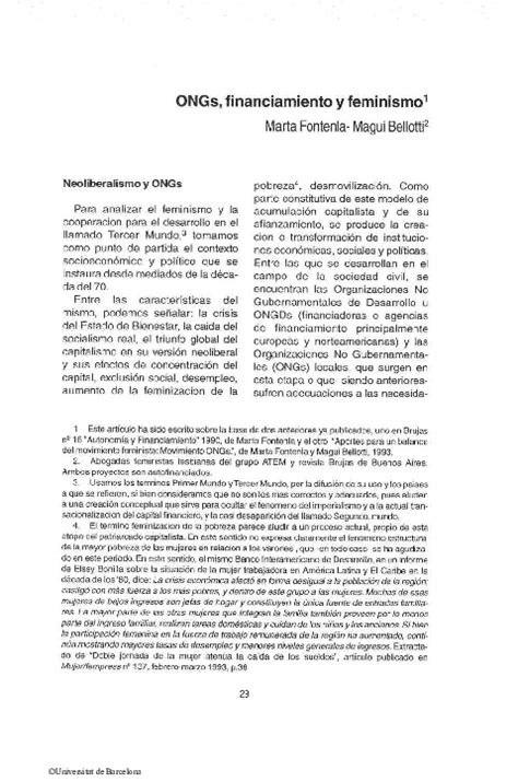 Pdf Ongs Financiamiento Y Feminismo
