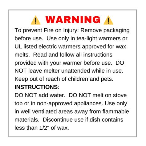 Wax Melt Warningsafety Labels Square Premium White Gloss Mlm Printer