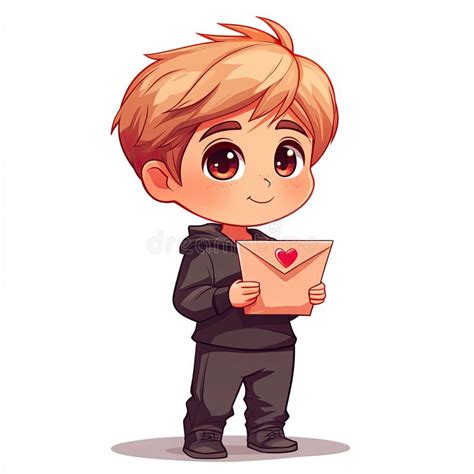 Cute Chibi Character Holding Love Letter With Heart Stock Illustration