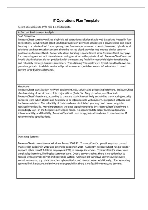 It C927 It Operations Plan Task 1 202324 Western Governors University