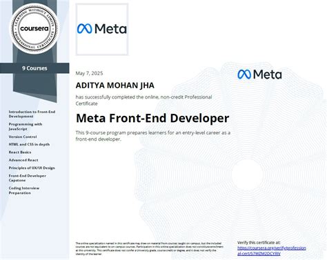 Reactjs Frontenddevelopment Metacertification Coursera Javascript Aditya Mohan