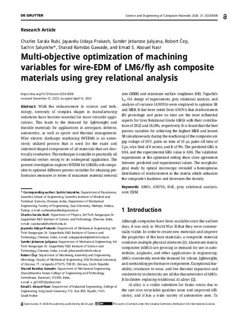 Pdf Multi Objective Optimization Of Machining Variables For Wire Edm Of Lm6fly Ash Composite