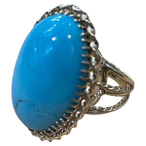 Vintage 75 Ct Natural Oval Sleeping Beauty Turquoise Ring 18 Kt Yellow