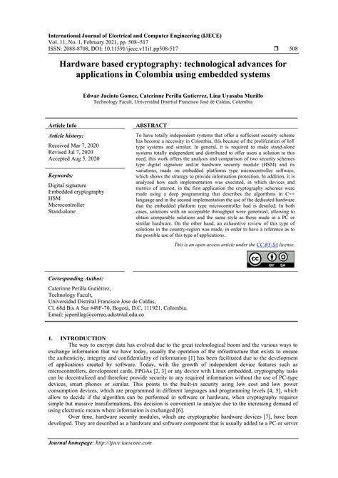 Hardware Based Cryptography Technological Advances For Applications In Colombia Using Embedded