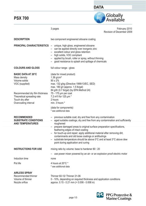 Psx 700 Technical Data Sheet Promain