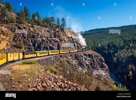 Tourists Ride The Historic Steam Engine Train In Colorado Usa Stock