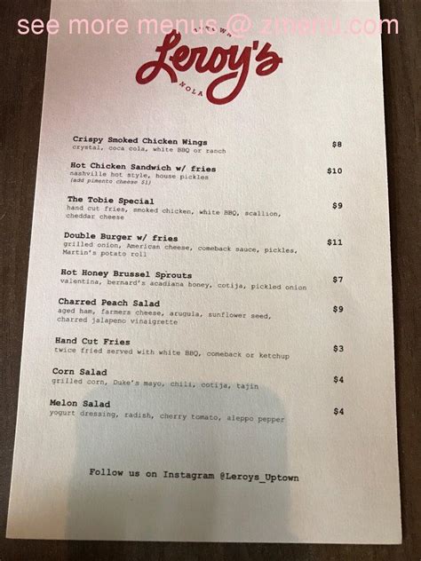 Online Menu Of Leroys Restaurant New Orleans Louisiana 70115 Zmenu
