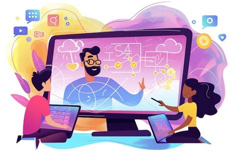 Enthusiastic Teacher Virtual Classroom Premium Ai Generated Vector